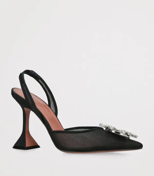 Amina Muaddi Mesh Begum Slingback Pumps 95 - Black