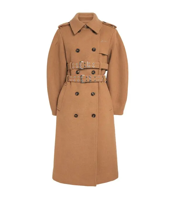 GANNI Wool-blend Belted Trench Coat
