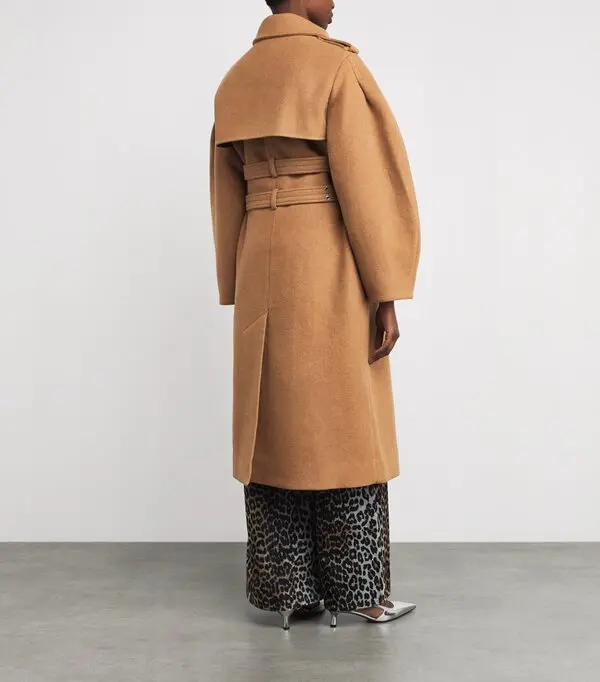 GANNI Wool-blend Belted Trench Coat