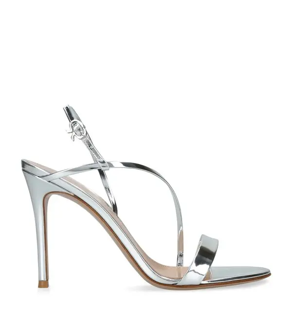 GIANVITO ROSSI Metallic Leather Manhattan Heeled Sandals 95 - Silver