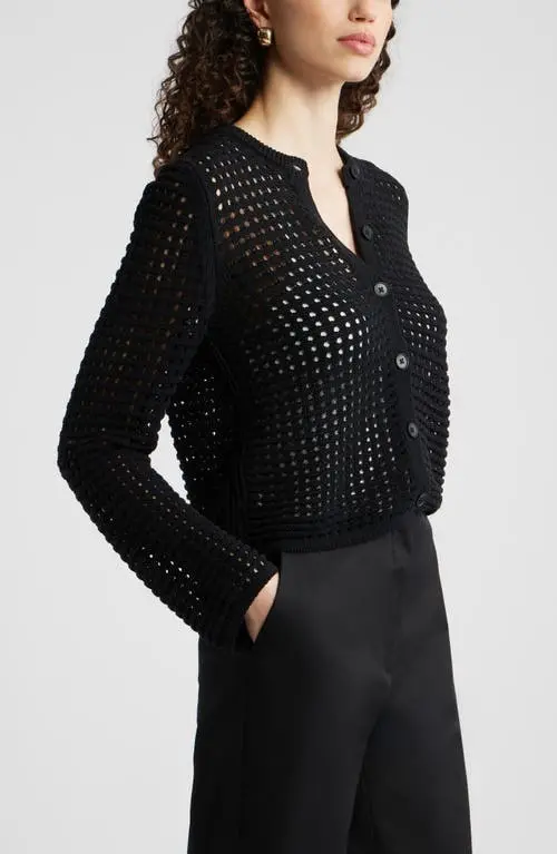 Nordstrom Mesh Stitch Cotton-blend Cardigan - Black