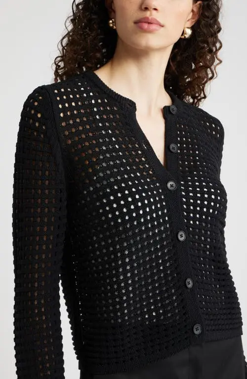 Nordstrom Mesh Stitch Cotton-blend Cardigan - Black