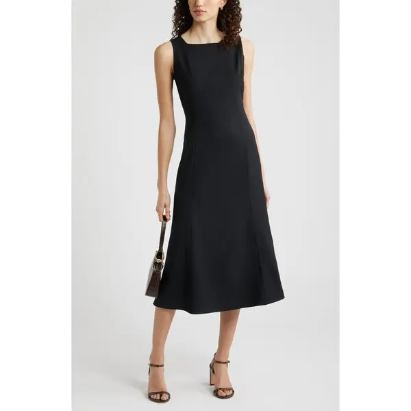 Nordstrom Square Neck Sleeveless Wool Blend Midi Dress - Black