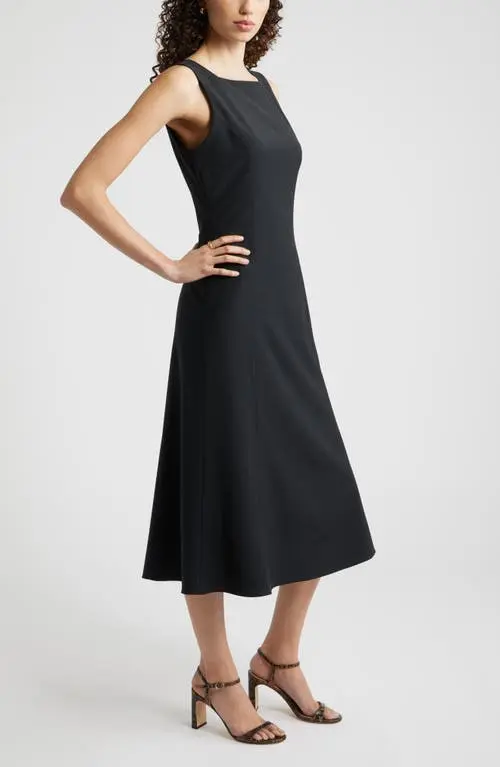 Nordstrom Square Neck Sleeveless Wool Blend Midi Dress - Black