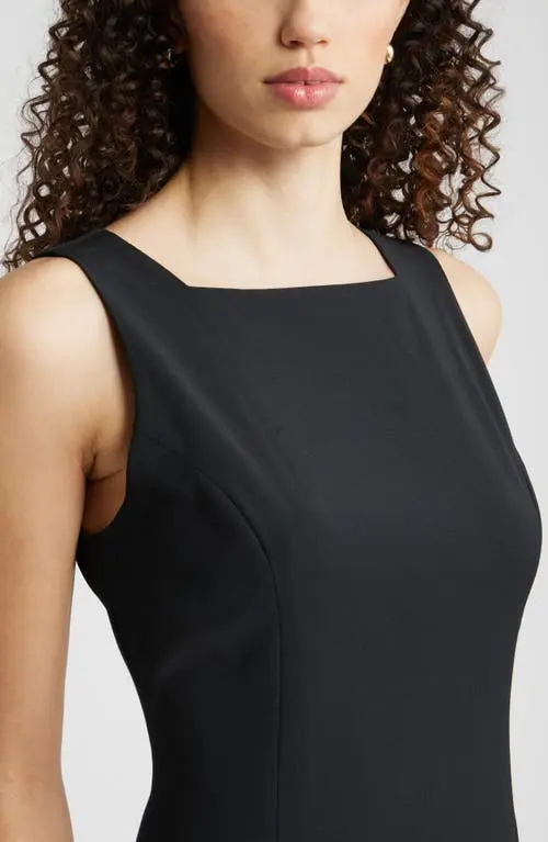 Nordstrom Square Neck Sleeveless Wool Blend Midi Dress - Black