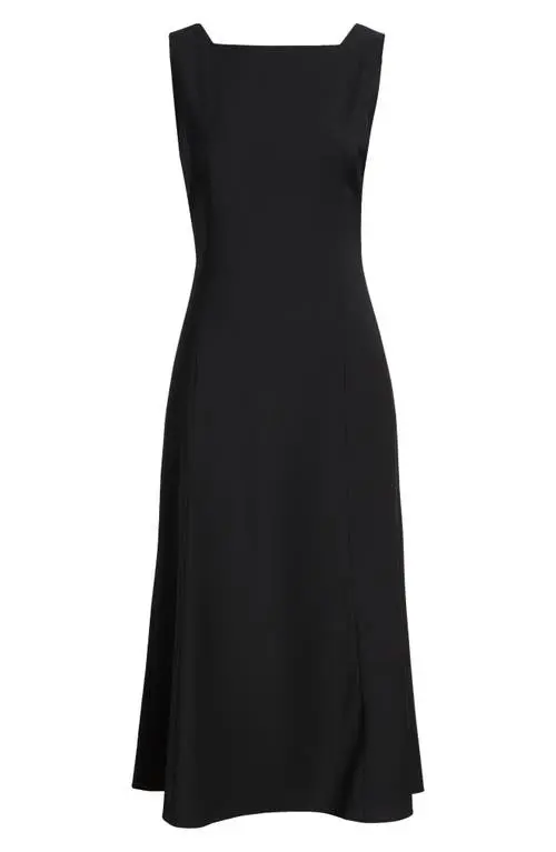 Nordstrom Square Neck Sleeveless Wool Blend Midi Dress - Black