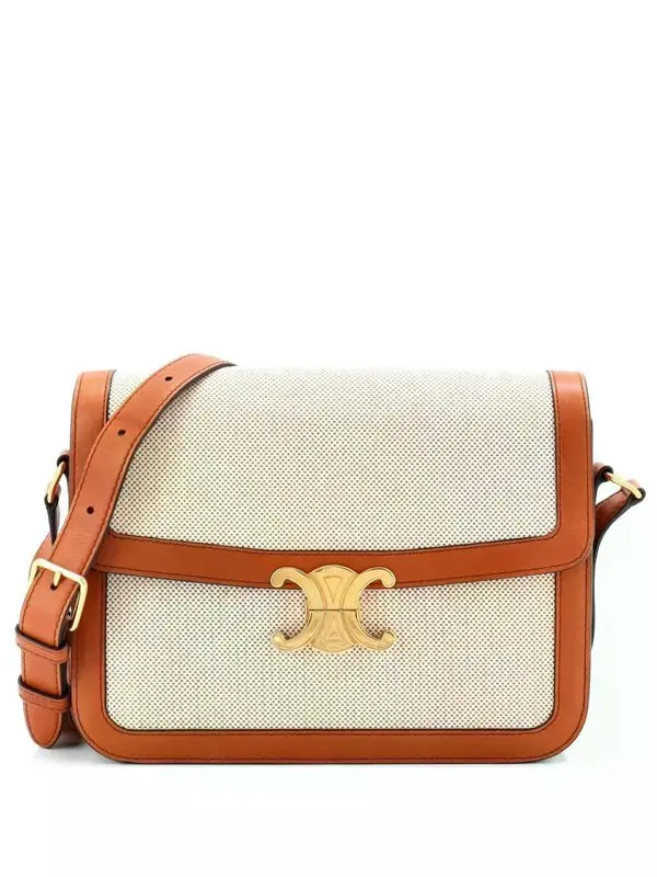 Celine Triomphe Shoulder Bag In Canvas And Leather - Brown