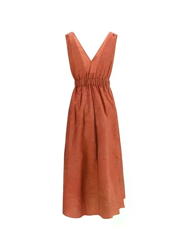 Brunello Cucinelli V-neck Belted Midi Dress - Orange