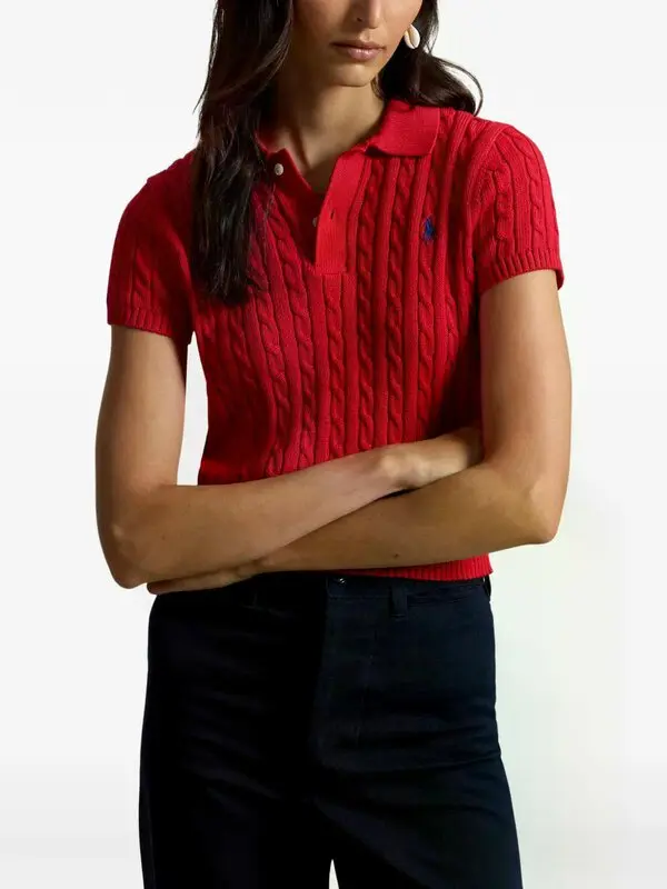 Polo Ralph Lauren Cropped Cable-knit Polo Shirt - Red