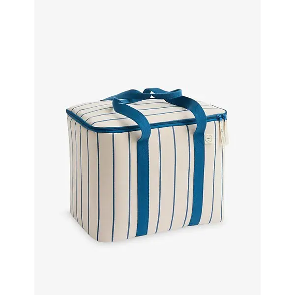HAY Outdoor Market Striped Woven Cooler Bag - Beige With Blue Stripe