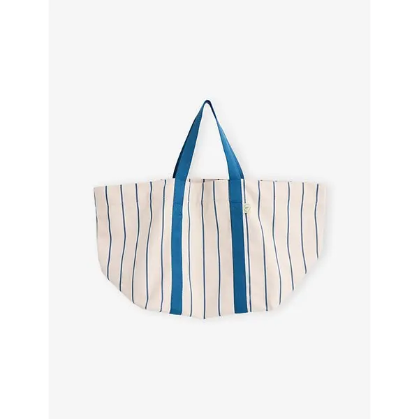 HAY Outdoor Market Striped Woven Picnic Bag - Beige With Blue Stripe