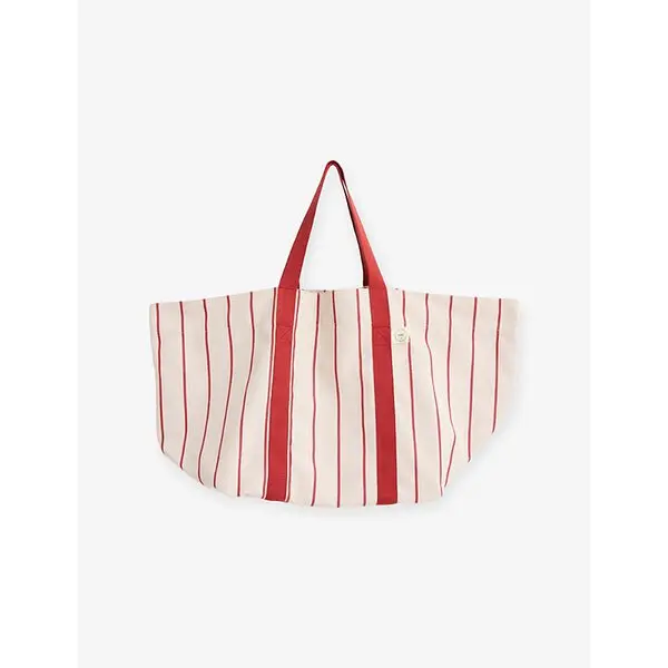 HAY Outdoor Market Striped Woven Picnic Bag - Beige With Red Stripe