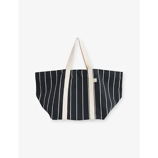 HAY Outdoor Market Striped Woven Picnic Bag - Black With Beige Stripe