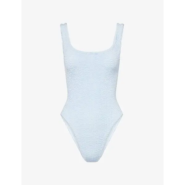 Hunza G Square-neck Crinkled Swimsuit - Metallic Ice Blue