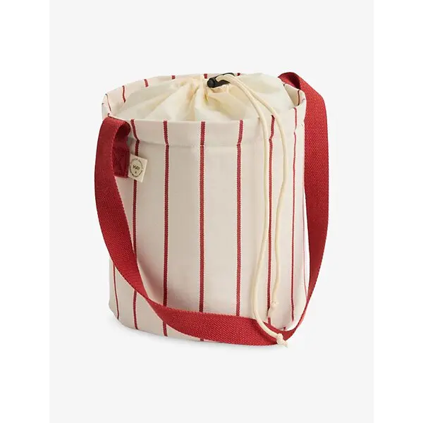 HAY Outdoor Market Woven Bottle Bag - Beige With Red Stripe
