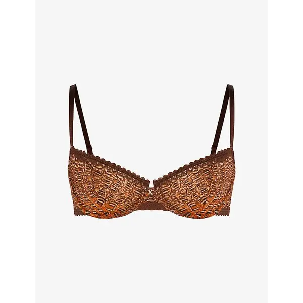 SAVAGE X FENTY Croc Crush Lace Unlined Balconette Bra - Cedar Brown