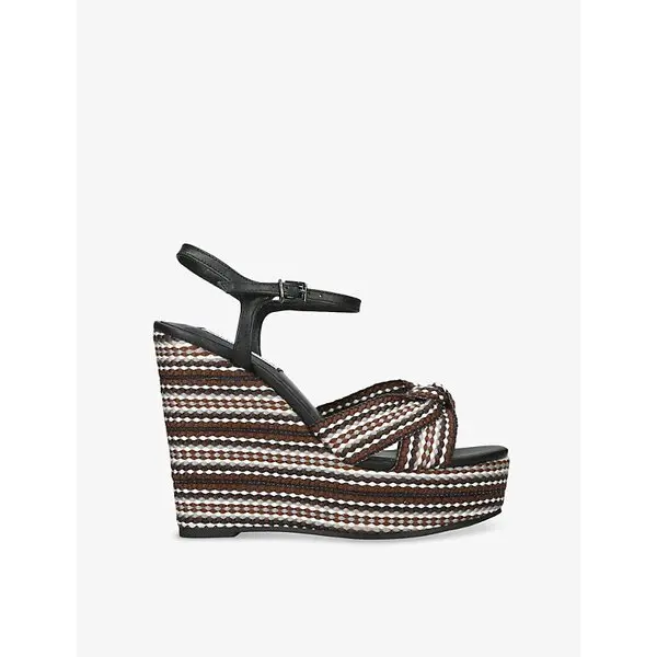 Steve Madden Aztec Heeled Leather Wedge Sandals - Black
