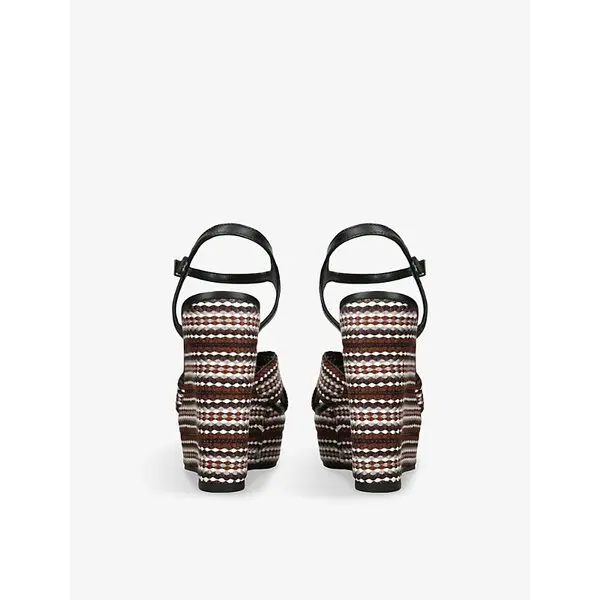 Steve Madden Aztec Heeled Leather Wedge Sandals - Black