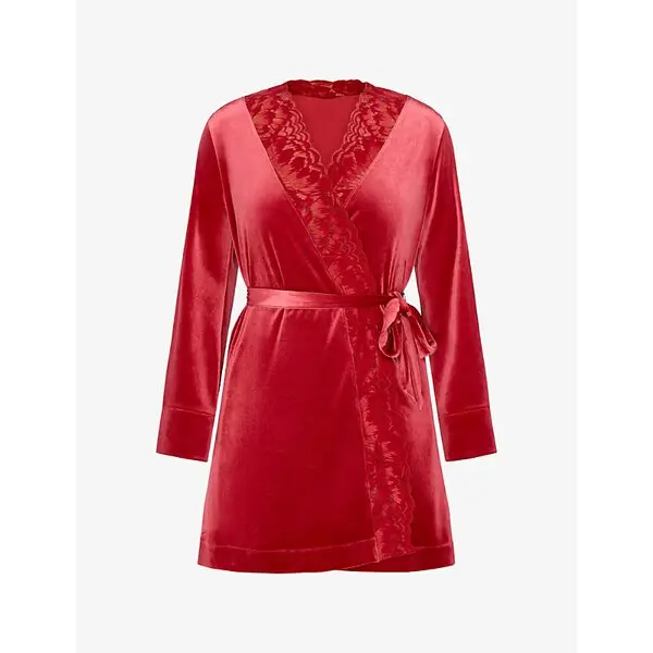SAVAGE X FENTY Rush Velvet Short Robe - Red Cognac