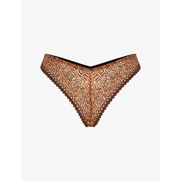 SAVAGE X FENTY Croc Crush Brazilian Stretch-woven Briefs - Cedar Brown