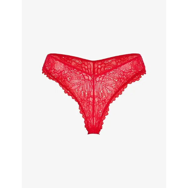SAVAGE X FENTY Romantic Corded Lace Brazilian Briefs - Timeless Red