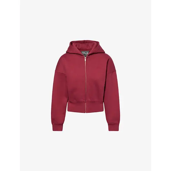 TALA Cocoon Embroidered-logo Cotton-blend Hoodie - Cherry Red