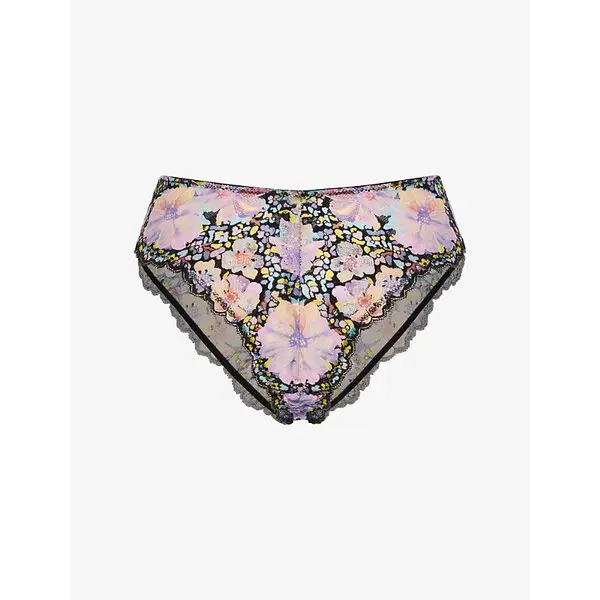 SAVAGE X FENTY Field Of Flowers Cheeky Printed-lace Stretch-woven Briefs - Black Caviar
