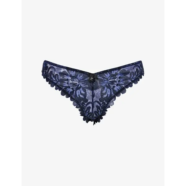 SAVAGE X FENTY Floral Brazilian Shimmer Corded Lace Briefs - Blue Infinity Metallic
