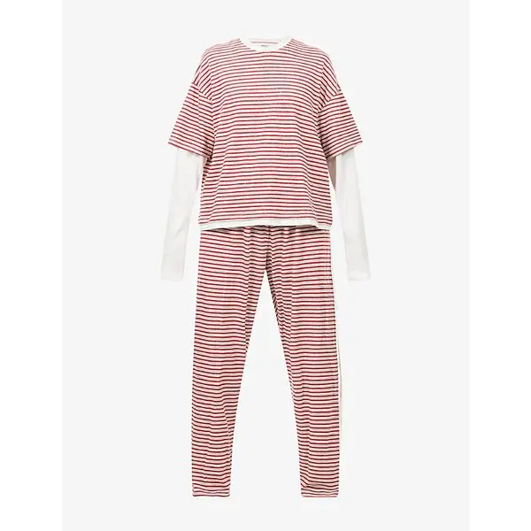 TREATS Striped Slub Cotton Top And Bottoms Set - Red