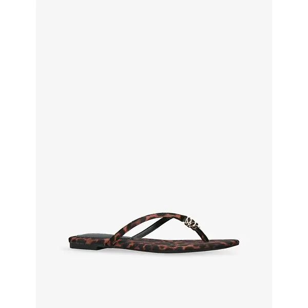 Steve Madden Maliyah Leopard Leather Flat Sandals - Brown/oth