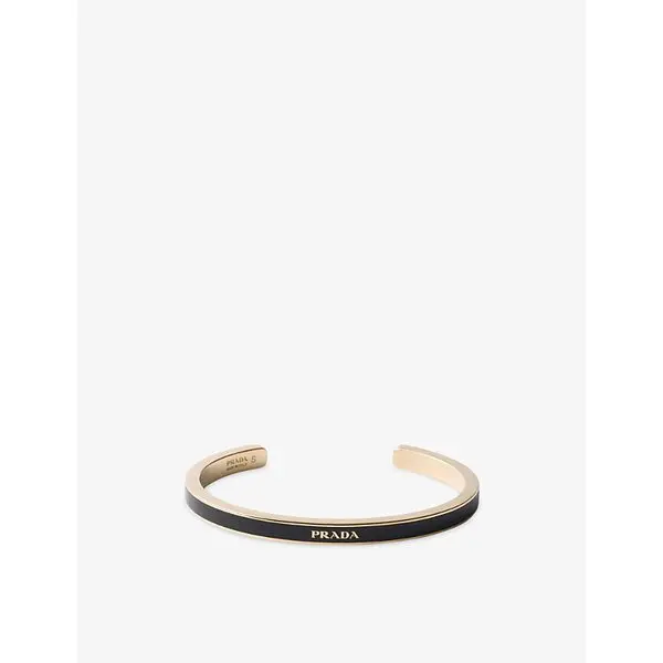 Prada Enamelled-logo Metal Cuff Bracelet - Black