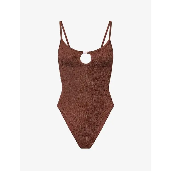 Hunza G Scoop-neck Beaded One-piece Swimsuit - Metallic Chocolate