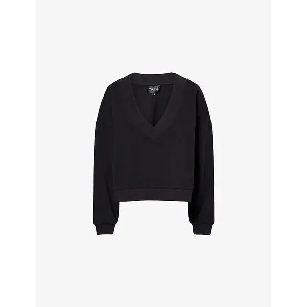 TALA Boxy V-neck Cotton-blend Sweatshirt - Black
