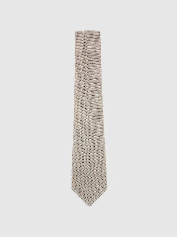 REISS Punto Silk Knitted Tie - Champagne