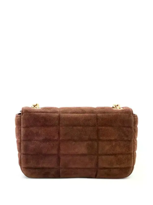 Celine Logo Chain Flap Bag Quilted Suede Shoulder Bag - Brown