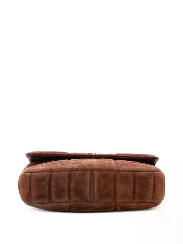 Celine Logo Chain Flap Bag Quilted Suede Shoulder Bag - Brown