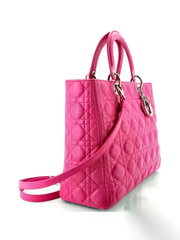 Dior Lady Bag Cannage Quilt Lambskin Large Tote Bag - Pink