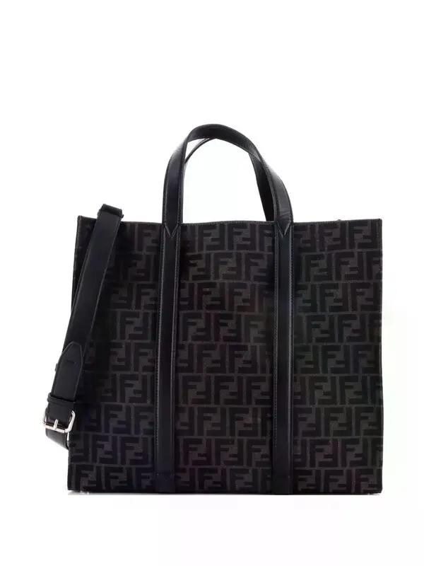Fendi Convertible Open Zucca Jacquard Fabric And Leather Large Tote Bag - Black