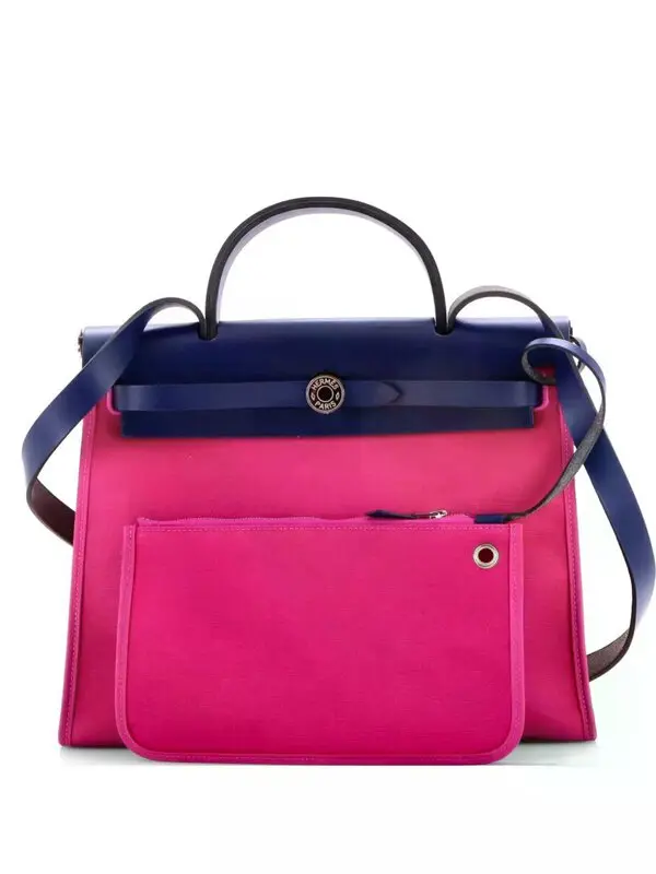 Hermès Herbag Zip Leather And Toile 31 Shoulder Bag - Blue