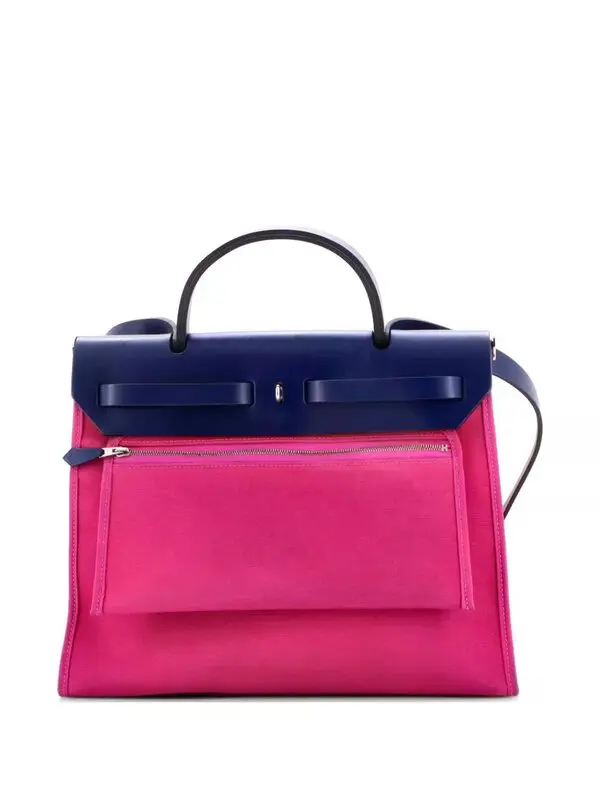 Hermès Herbag Zip Leather And Toile 31 Shoulder Bag - Blue