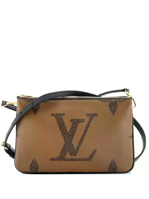 LOUIS VUITTON Double Zip Pochette Reverse Monogram Giant Clutch - Brown