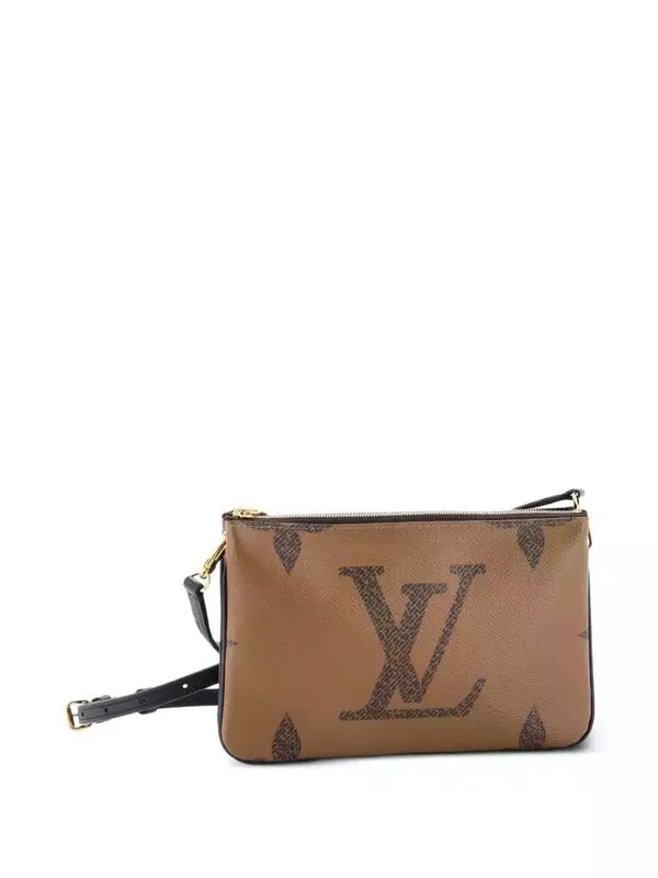 LOUIS VUITTON Double Zip Pochette Reverse Monogram Giant Clutch - Brown