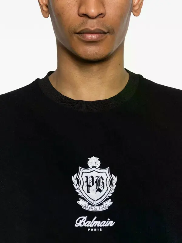 Balmain Logo-embroidered T-shirt - Black