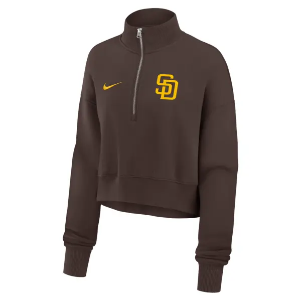 Nike San Diego Padres Phoenix Mlb Cropped 1/4-zip Crew - Brown