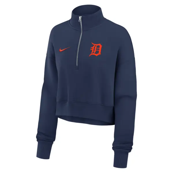 Nike Detroit Tigers Phoenix Mlb Cropped 1/4-zip Crew - Blue