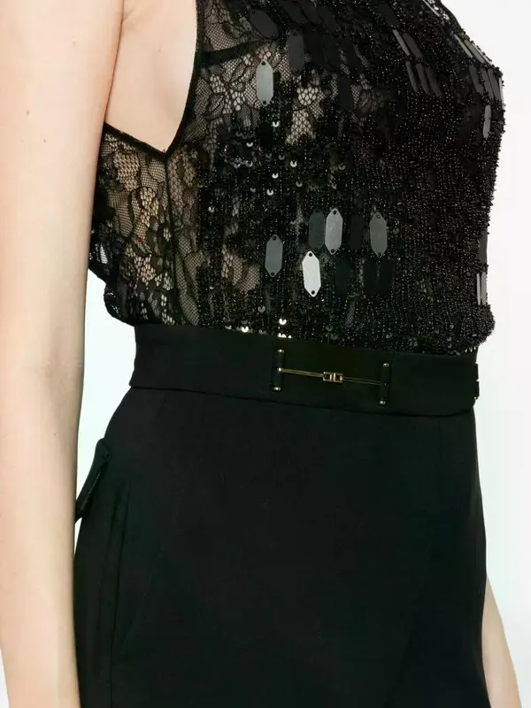 Elisabetta Franchi Sleeveless Jumpsuit With Embroidered Bodice And Palazzo Trousers