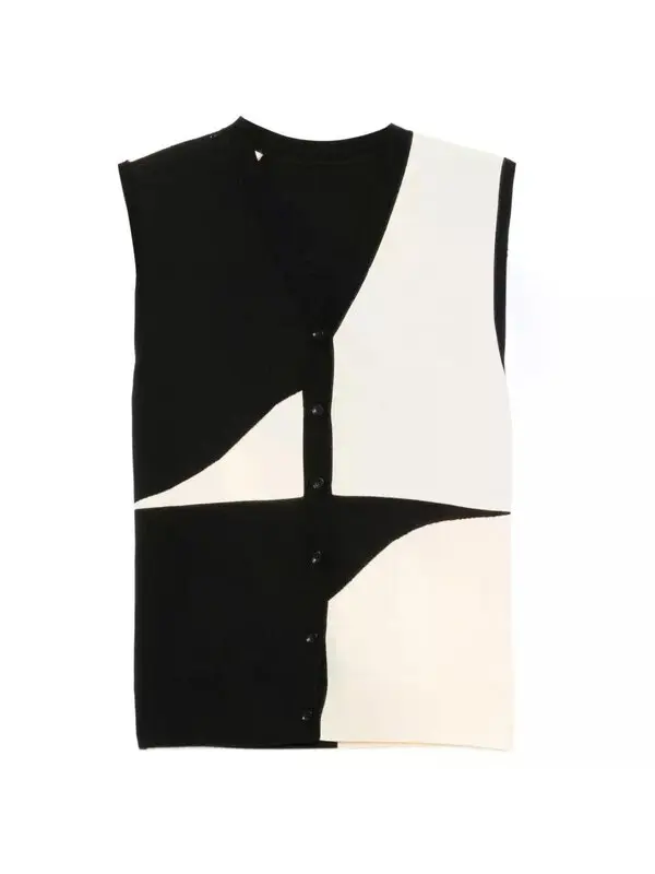 LESS Colour-block V-neck Vest - Black