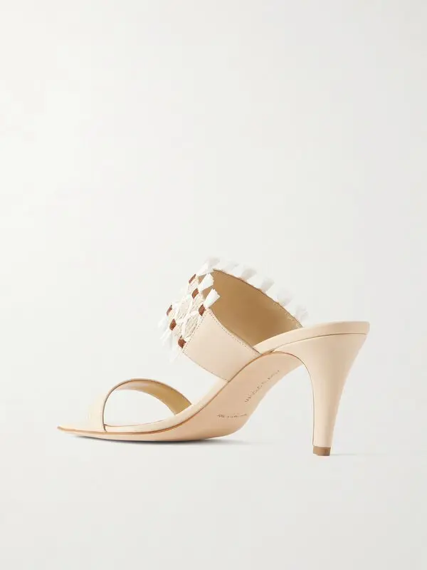 Manolo Blahnik Efeso 70 Fringed Raffia And Leather Sandals - Neutrals