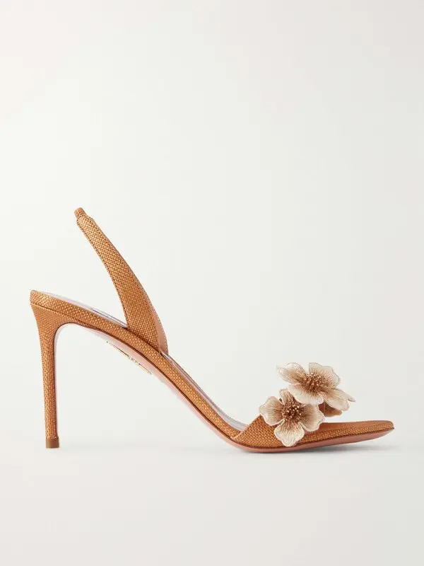 AQUAZZURA Passionflower 85 Embellished Raffia Slingback Sandals - Light Brown