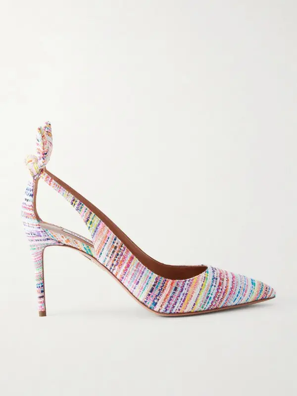 AQUAZZURA Bow Tie 85 Embellished Tweed Pumps - Multi